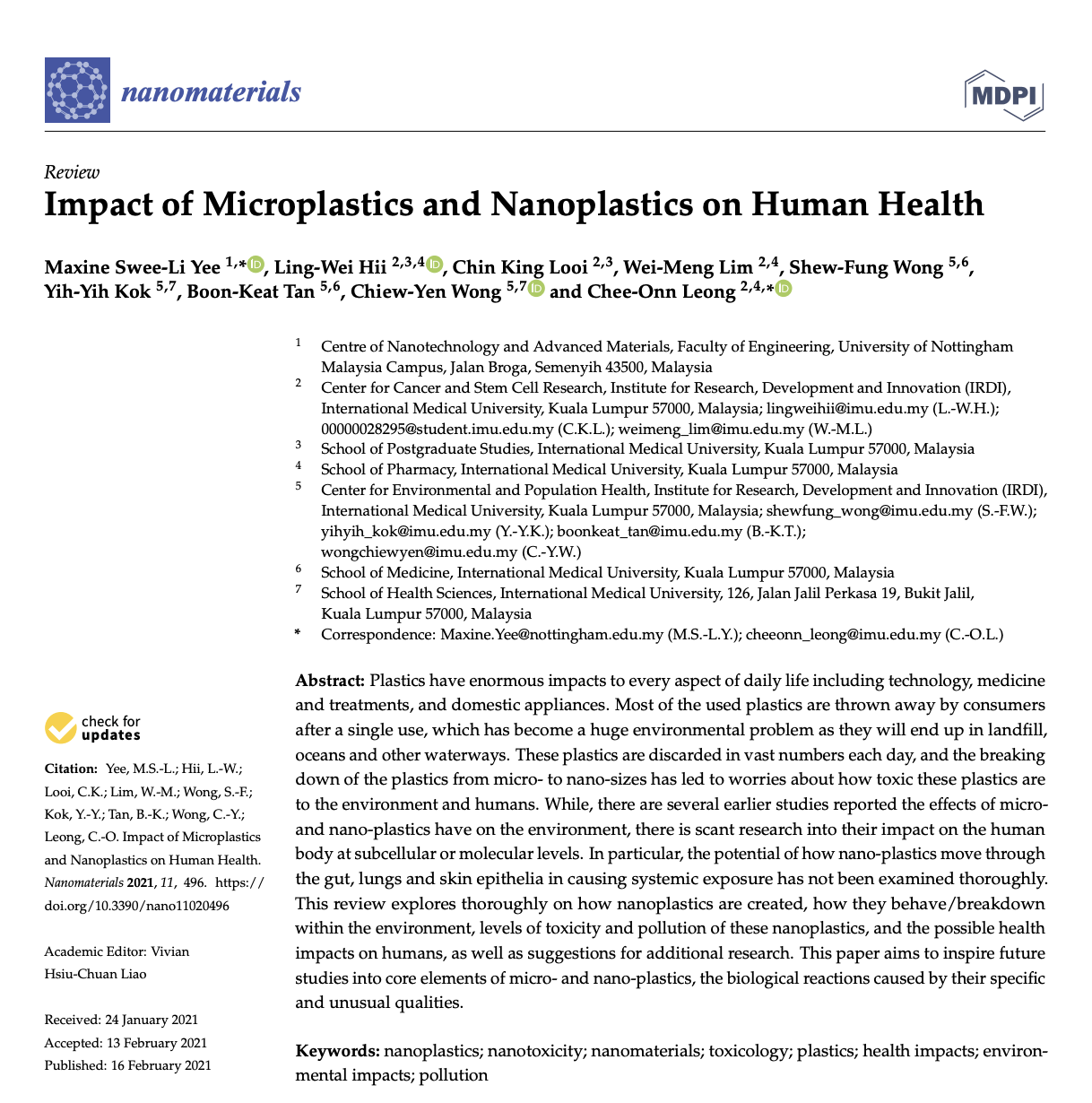 Impact of Microplastics and Nanoplastics on Human Health - Plastic Education