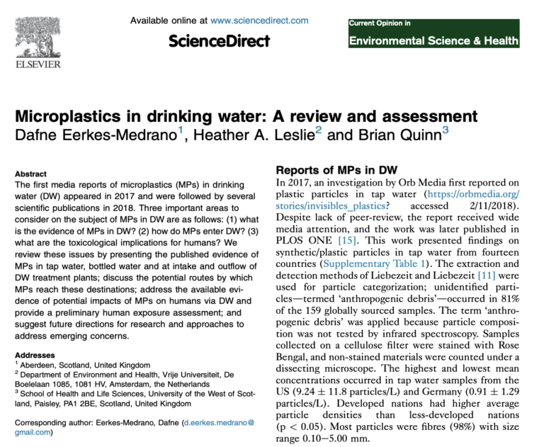 Microplastics in Drinking Water: A Review and Assessment - Plastic ...