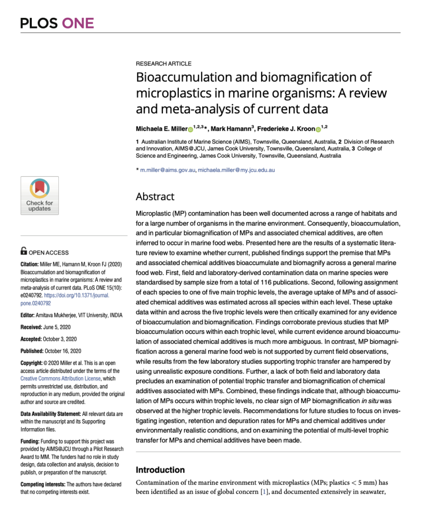 Summary: Bioaccumulation and Biomagnification of Microplastics in ...