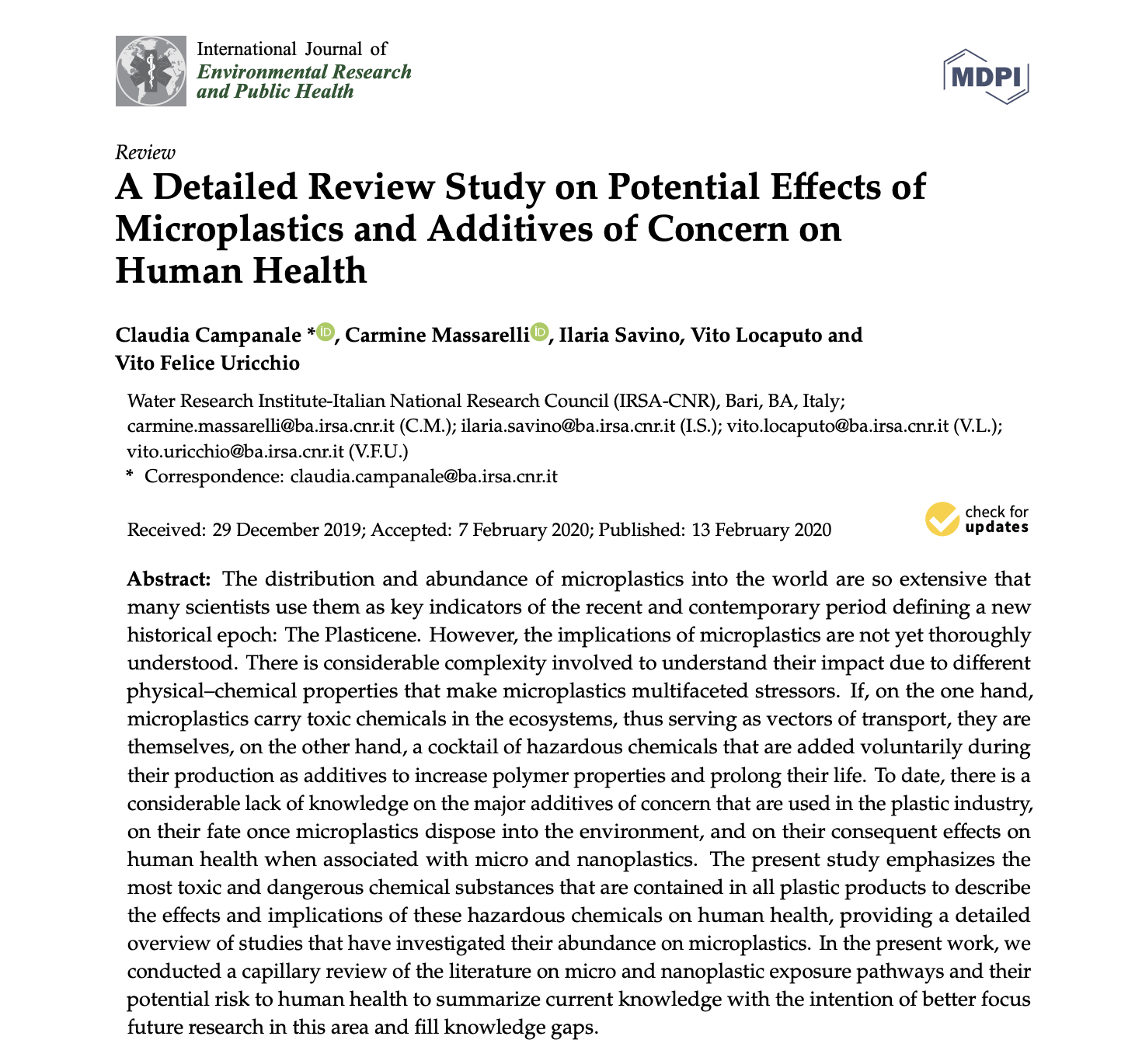 Summary: Potential Effects of Microplastics and Additives of Concern on ...